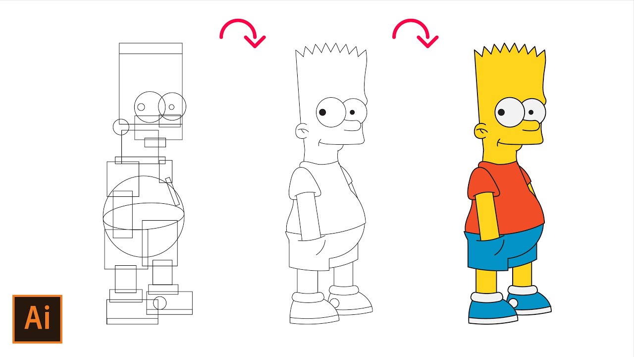 How To draw Bart simpson in adobe illustrator - YouTube