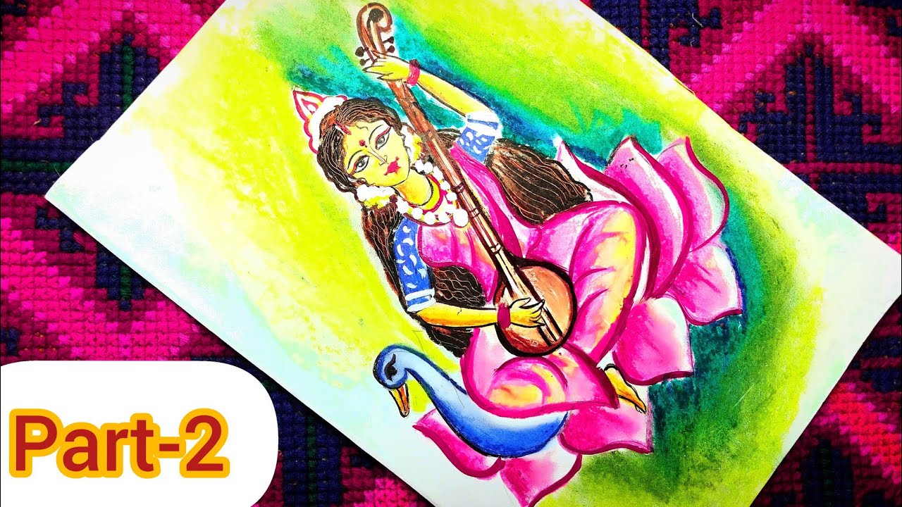 Saraswati Mata Drawing Easy Step by Step...With pastel color drawing ...