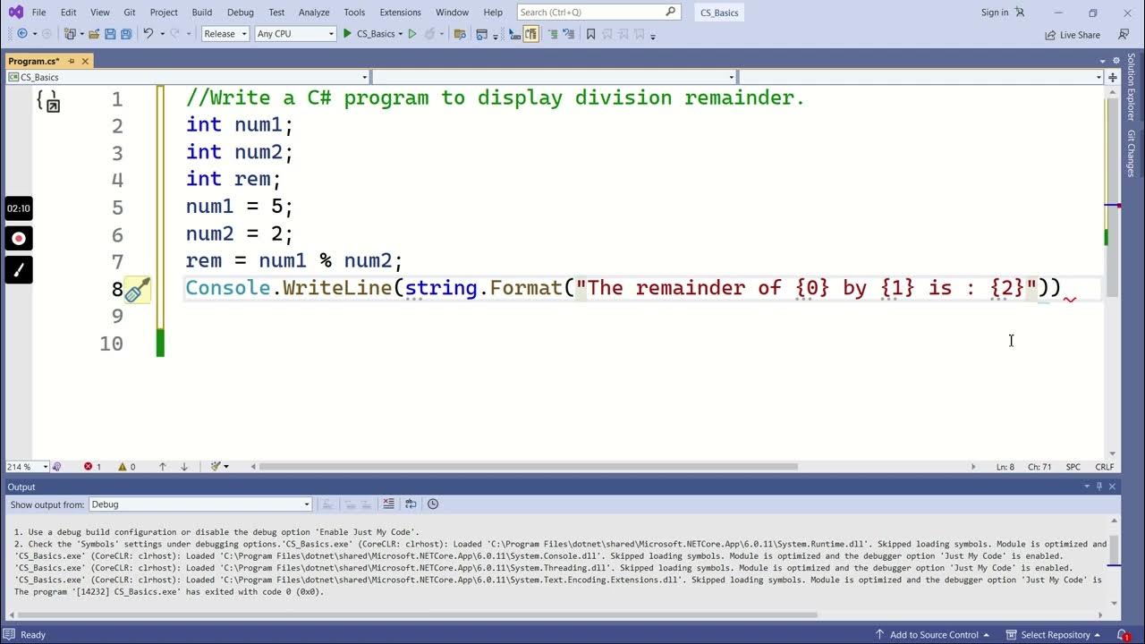 Video 9: Write a C# program to display the division remainder - YouTube