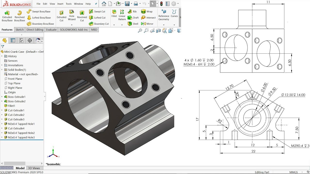 SolidWorks Tutorial Mini Crank Case - YouTube
