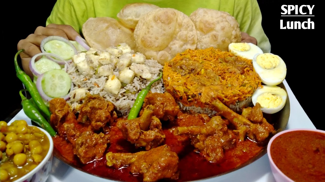 PANNER PULAO, BIRIYANI, EGG, PURI WITH OILY CHICKEN EATING | MURGIR ...