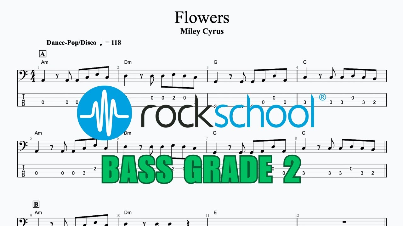 Flowers - Miley Cyrus, Rockschool 2024 Bass Grade 2 - YouTube