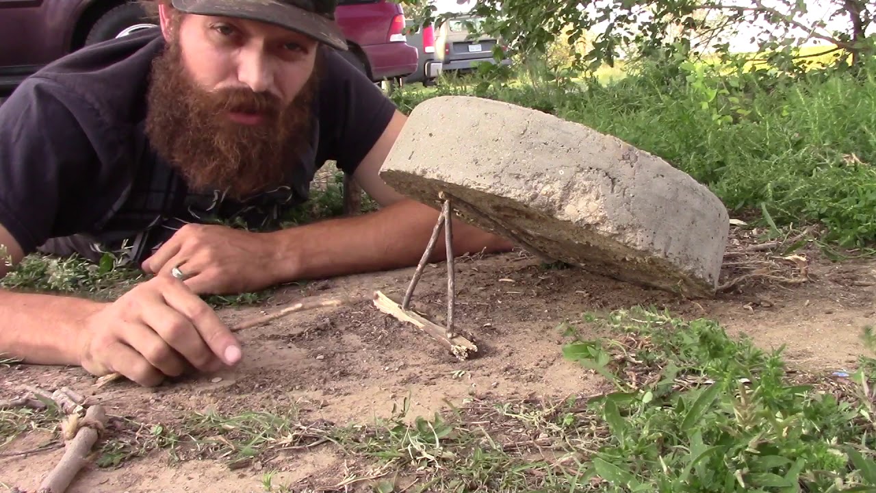 Tri-stick balance deadfall. No tools required. - YouTube