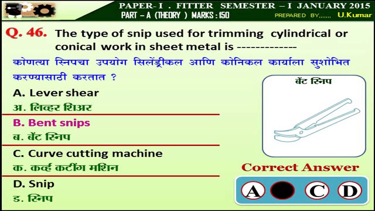 46. The type of snip used for trimming cylindrical or conical work in ...