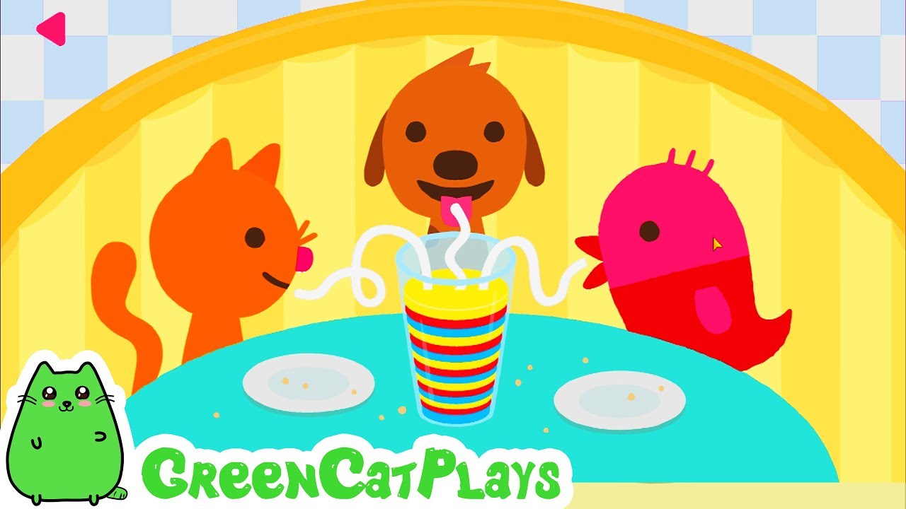 A cartoon game about a cafe, a rabbit, a chicken and a dog, they eat in ...