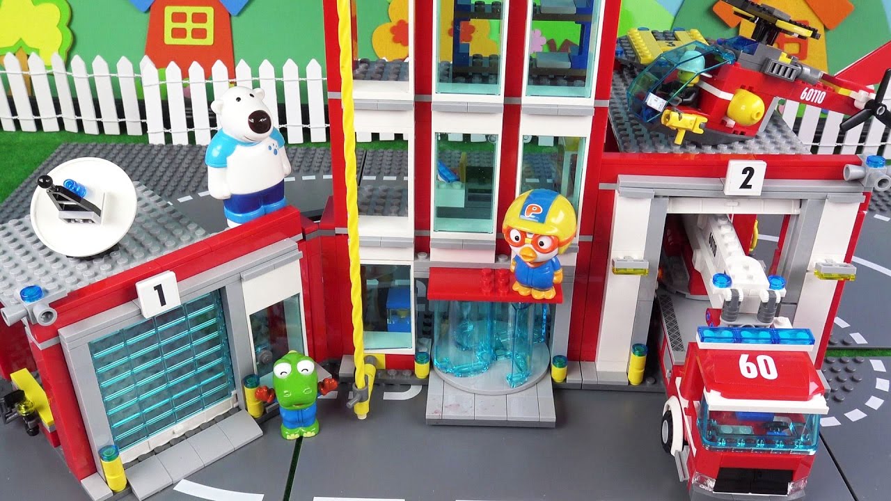 레고시티 소방본부에서 소방차와 소방헬기 출동 뽀로로 장난감 애니 Pororo Toy Video | 토이컴 Toycom - YouTube