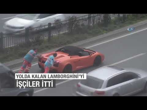 Levent'te yolda kalan Lamborghini'yi işçiler itti   (SICAK GELİŞME)