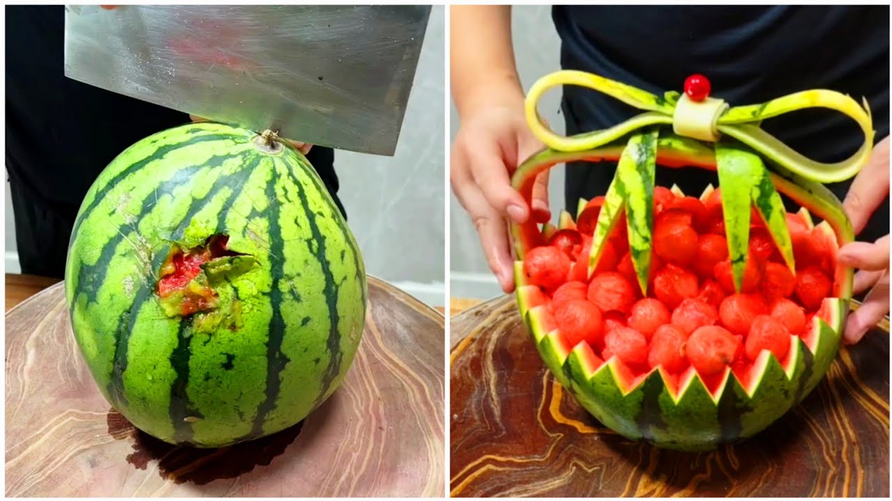How To Make Big Watermelons Bowl & Carving Very Fast to Basket ...