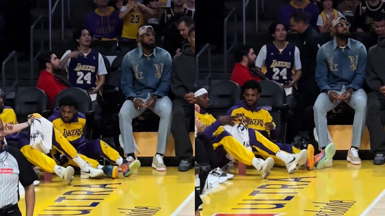 LeBron James took Bronny his seat and made him sit on the floor 😂 - YouTube