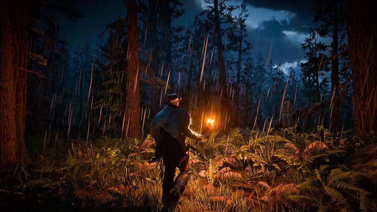 3 Hours of Rainy Forest Walk in Red Dead Redemption 2 | Relaxing ...