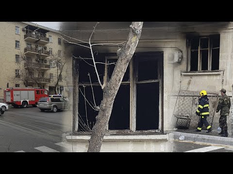 Bakının mərkəzində QORXULU ANLAR - 5 mərtəbəli binada yanğın
