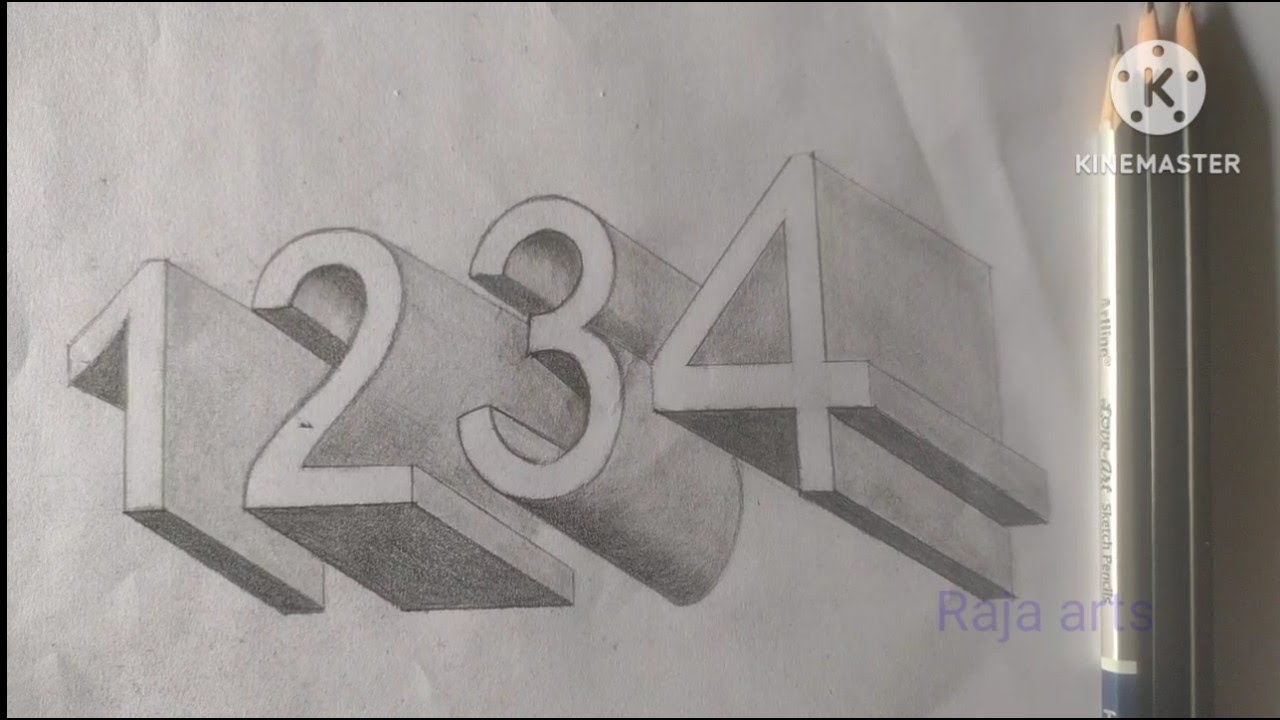 How to draw 3D Numbers 1234 easy / 3D pencil drawing. - YouTube