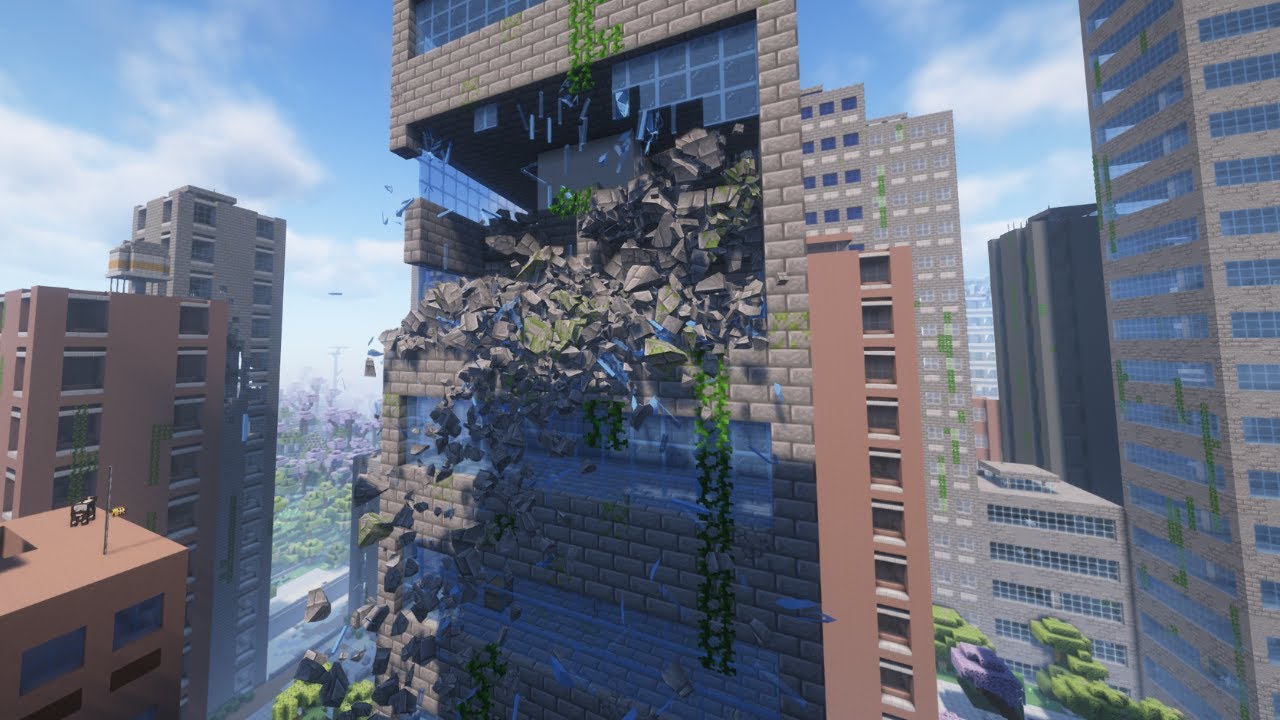 Minecraft lost cities collapsing with the physics mod - YouTube