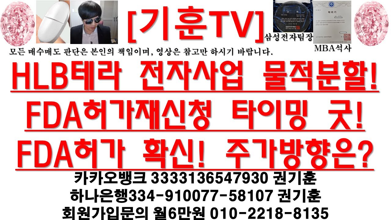 [주식투자]HLB(HLB테라 전자사업 물적분할!FDA허가재신청 타이밍 굿!FDA허가 확신! 주가방향은?) - YouTube