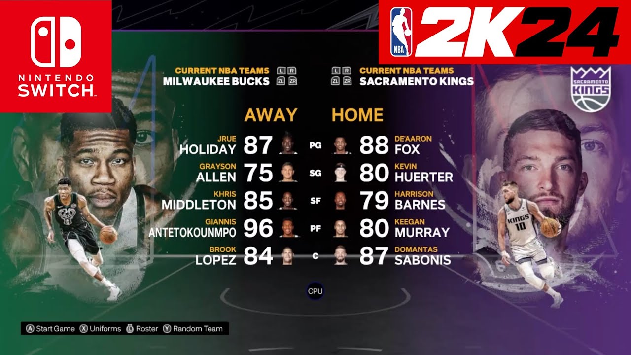 NBA 2k24 Nintendo Switch - Milwaukee Bucks Vs Sacramento Kings Full ...