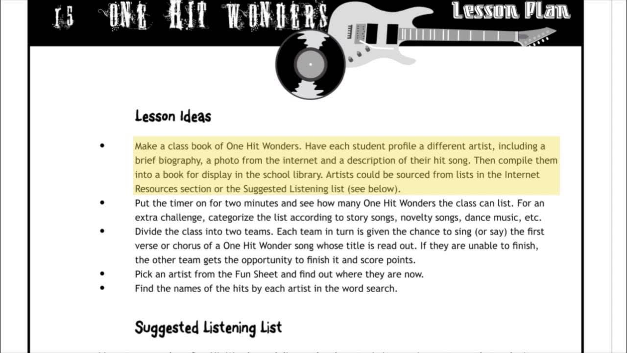One Hit Wonders Idea for a Middle School Music Lesson - YouTube
