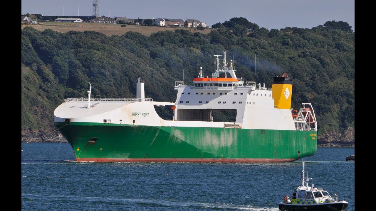 MV HURST POINT ENTERING DEVONPORT NAVAL BASE AT RUSTY ANCHOR, PLYMOUTH ...