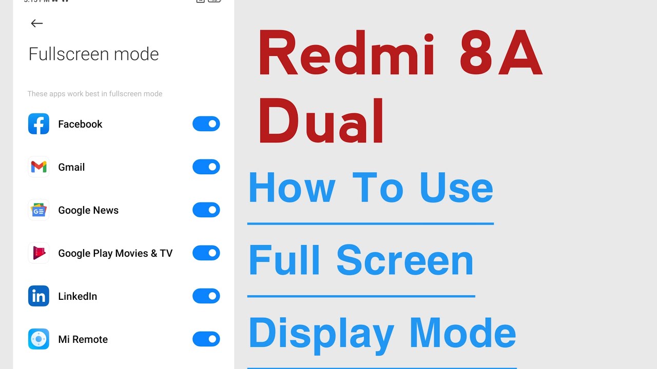 Redmi 8A Dual How To Enable Full Screen Display Mode - YouTube