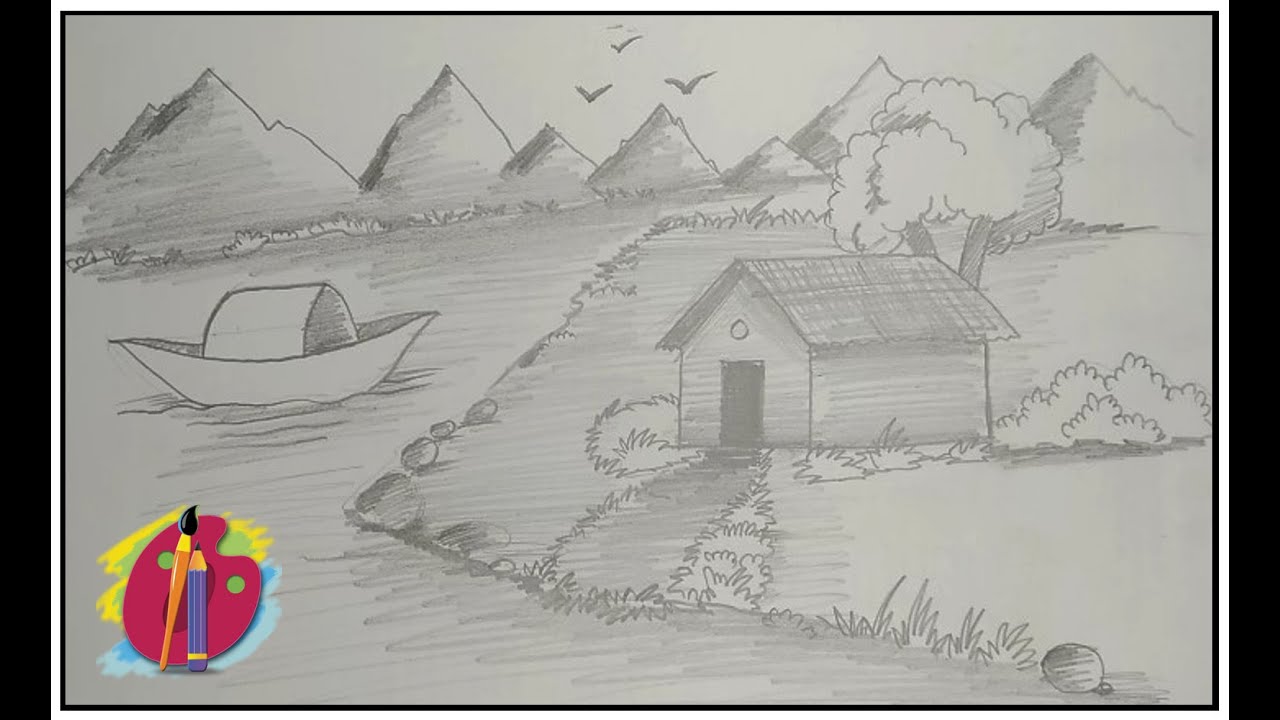 Scenery Drawing, Pencil Drawing, beginners Nature Drawing, how to draw ...