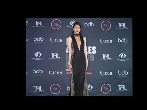 Model @ca_17xiang poses wearing Designer @GianninaAzar at Art Hearts Fashion LA Fashion Week