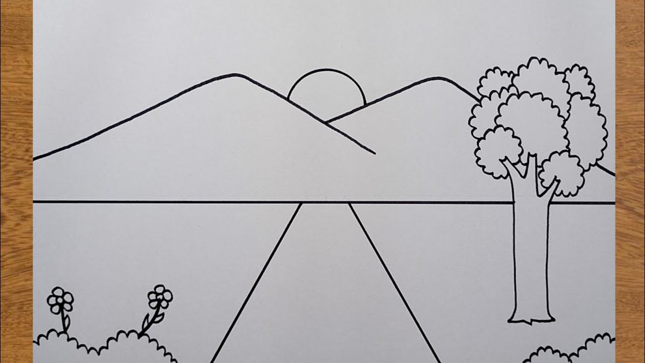 Cara Menggambar Pemandangan Gunung Yang Simple || Drawing Mountain ...