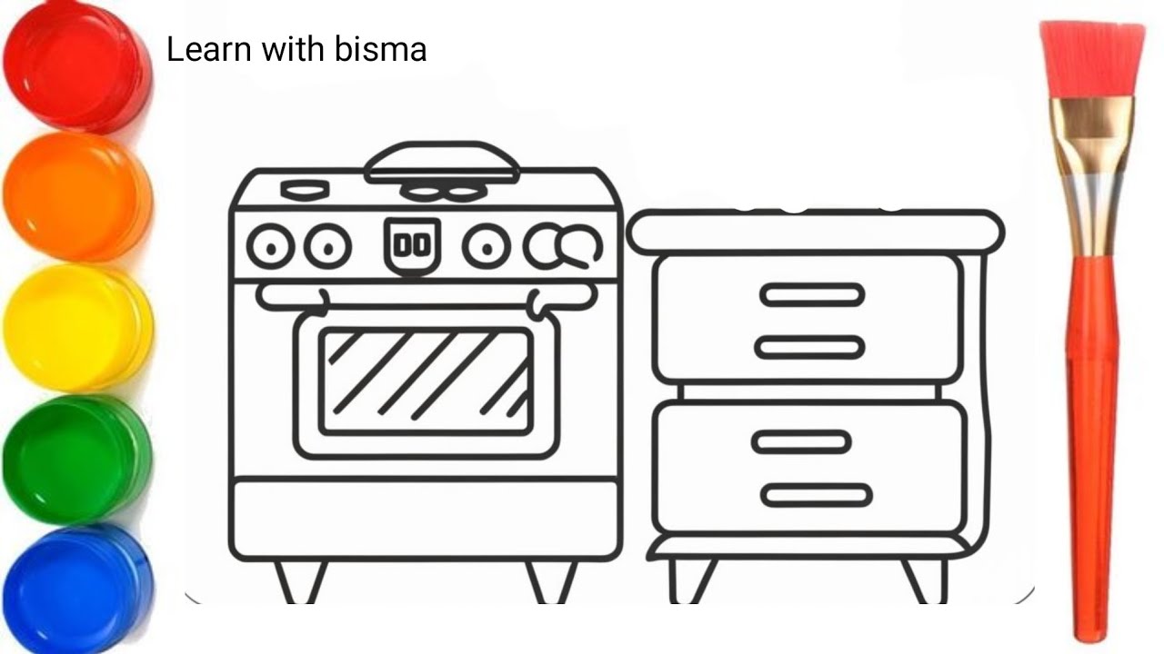 How to Draw new kitchen drawing, Painting and Coloring for Kids ...