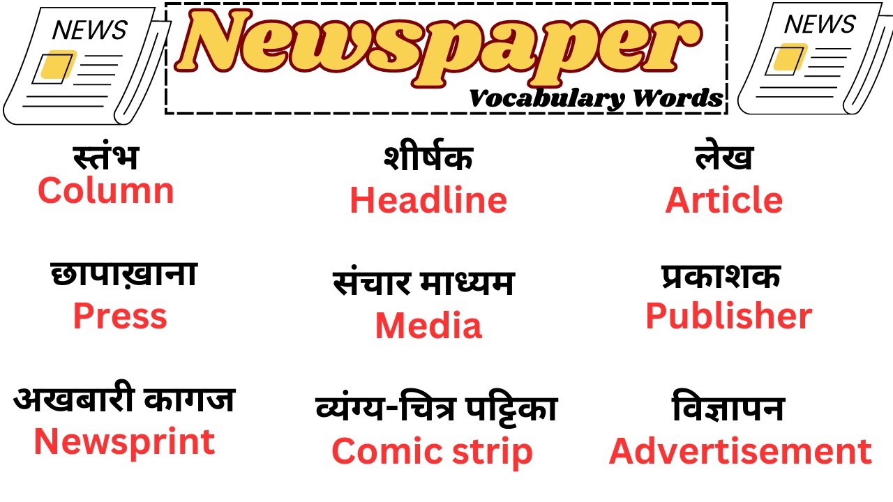 Newspaper vocabulary words | Words related to Newspaper | अखबार या ...
