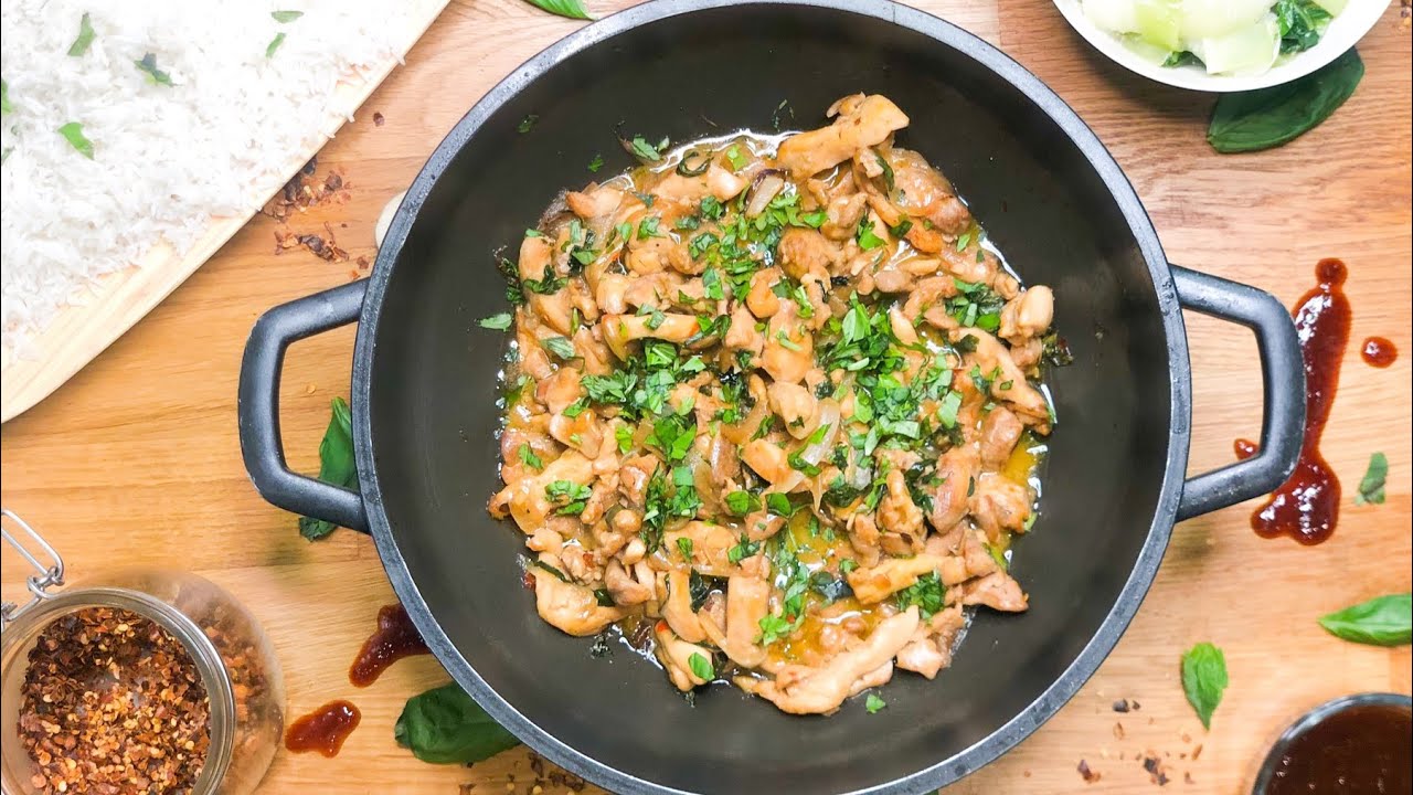 POLLO CON ALBAHACA Y SALSA AGRIDULCE - YouTube