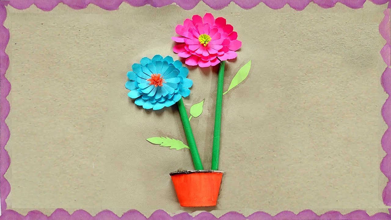 Paper Flowers and Pot Making | DIY Craft Paper Flowers | Showpiece ...
