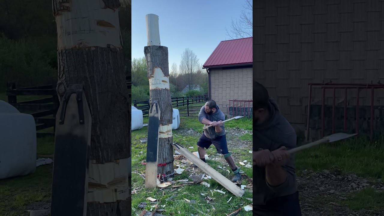 Springboard chop practice. Professional timbersports. Mark Bouquin ...