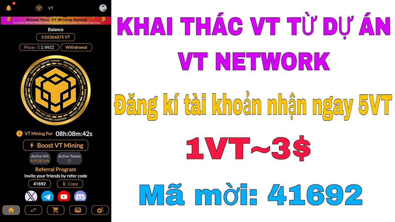 KHAI THÁC VT TỪ DỰ ÁN VT NETWORK, ĐĂNG KÍ TÀI KHOẢN NHẬN NGAY 5 VT. 1VT ...