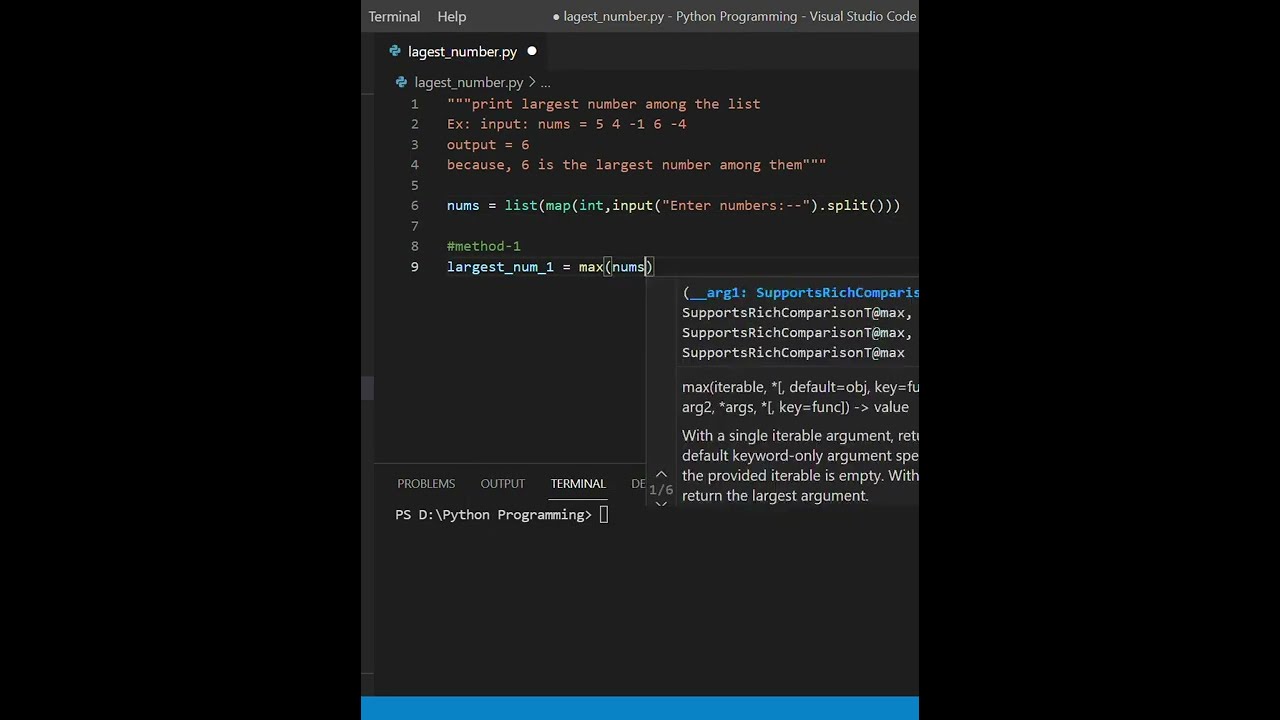 Largest Number Python Python Shorts YTShorts Coding YouTube Largest Number Python Python Shorts YTShorts Coding YouTube
