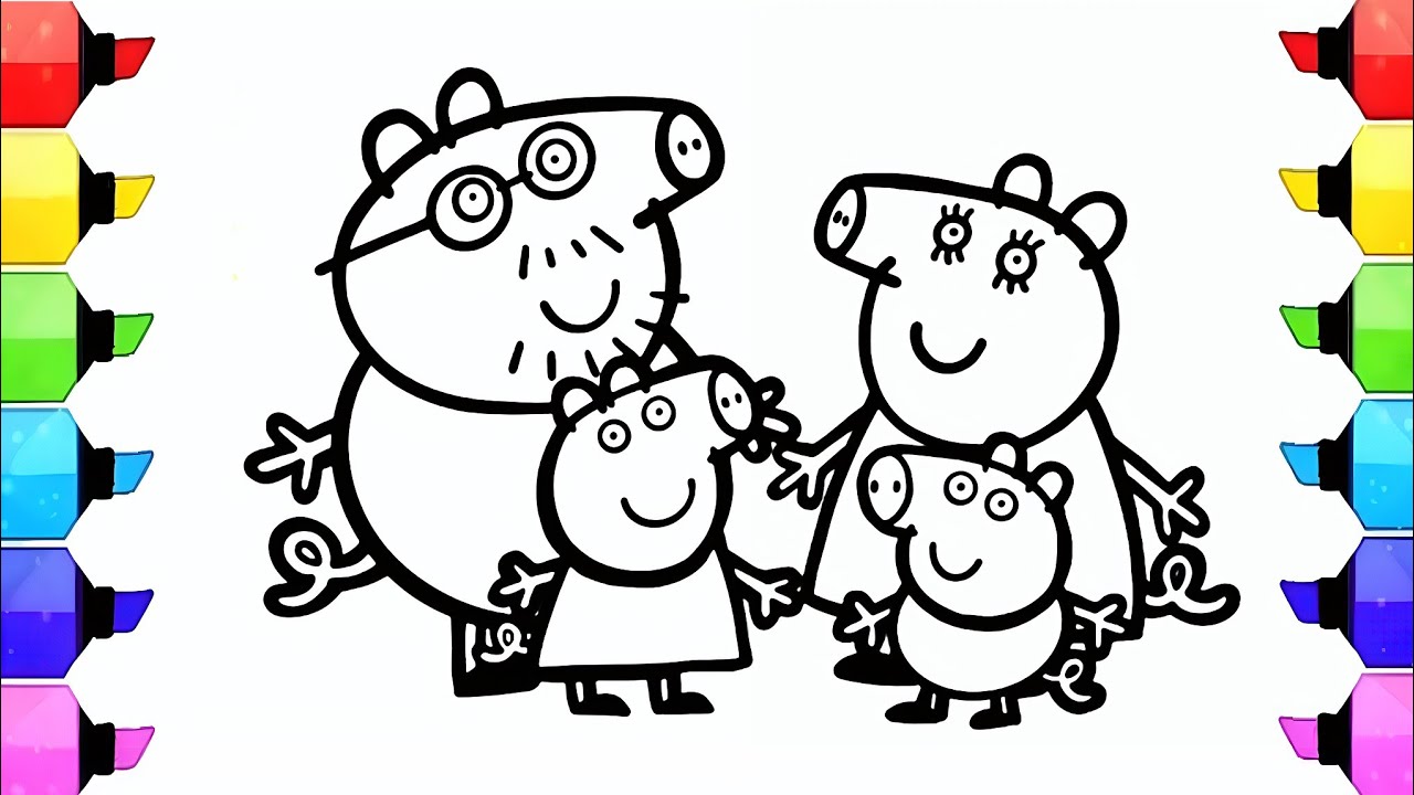 How to Draw Mummy Pig Family Easy Step by Step, Peppa Pig Drawing ...