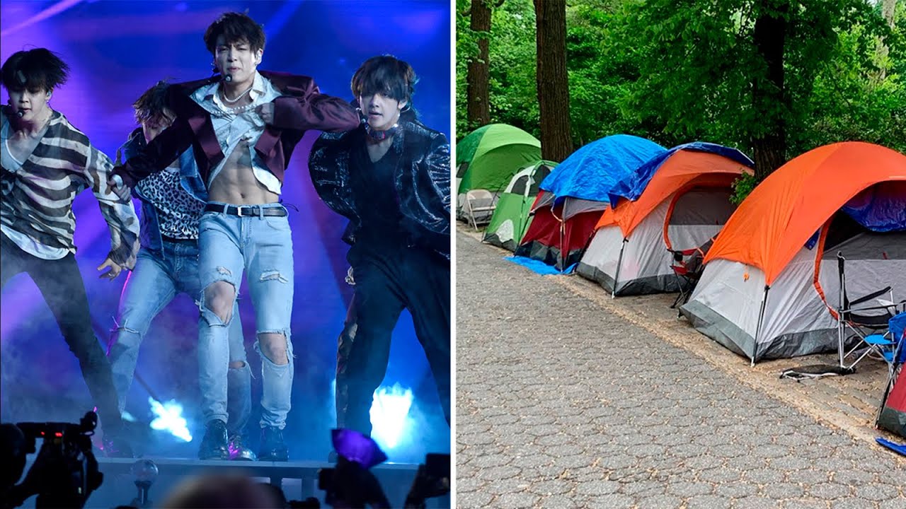 Fans camp out a week for BTS Central Park concert - YouTube