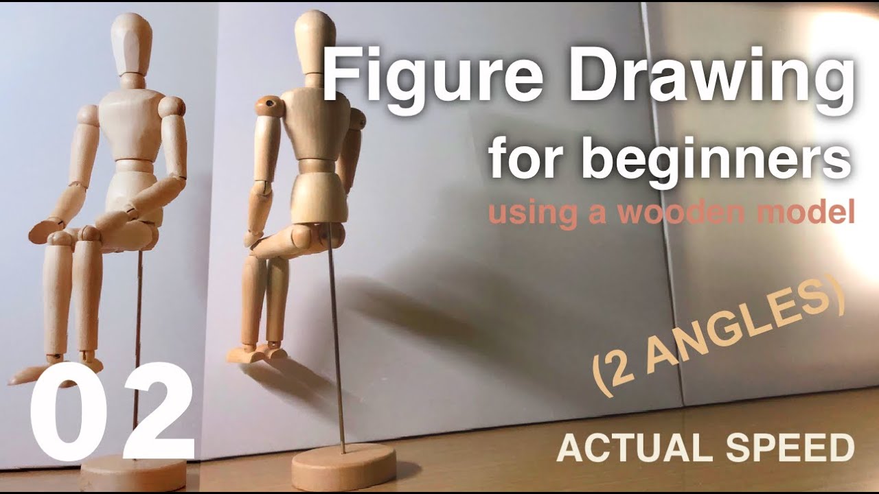 ACTUAL TIME Figure drawing with a wooden model (02) - Sitting Pose 2 ...
