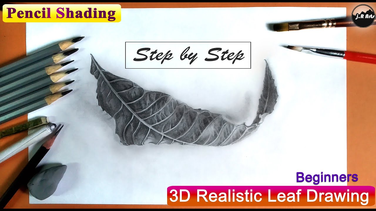 [How to] 3D Realistic Leaf drawing | Pencil shading kaise kare | Pencil ...
