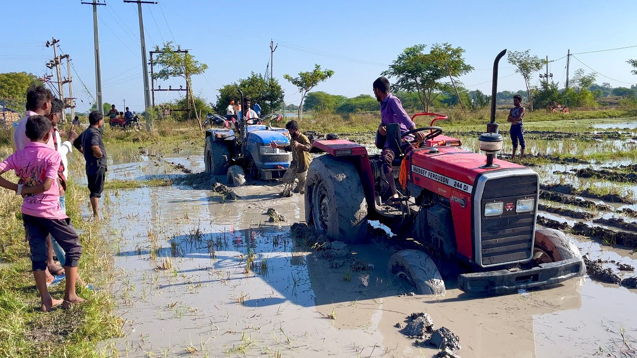 Massey ferguson 4wd tractor stuck in mud pulling out by sonalika ...