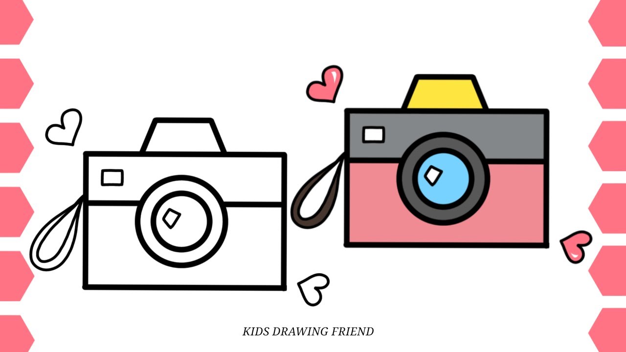 How to Draw Cute Easy Camera Step by Step Drawing and Coloring Tutorial ...