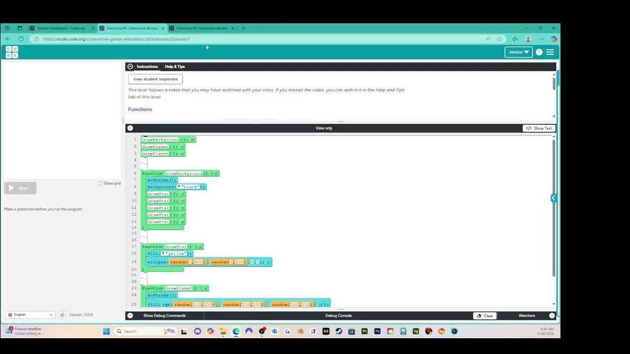 Lesson 23: Functions: Level 1 - Code.org - CS Discoveries - YouTube