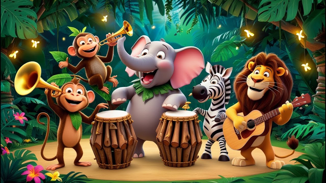 THE JUNGLE BAND PLAYS A NEW SONG!!#nurseryrhymes #cartoon - YouTube