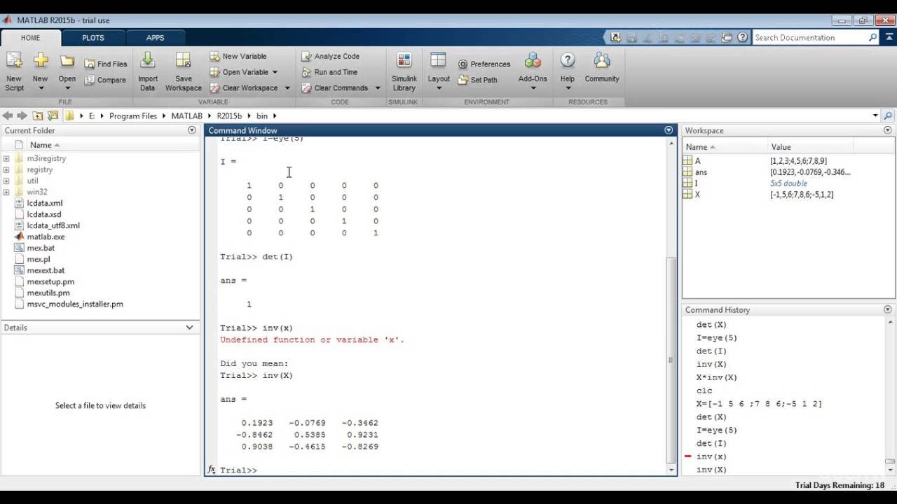 MATLAB 5 7 Determinant Inverse And Trace The Matrix YouTube MATLAB 5 7 Determinant Inverse And Trace The Matrix YouTube