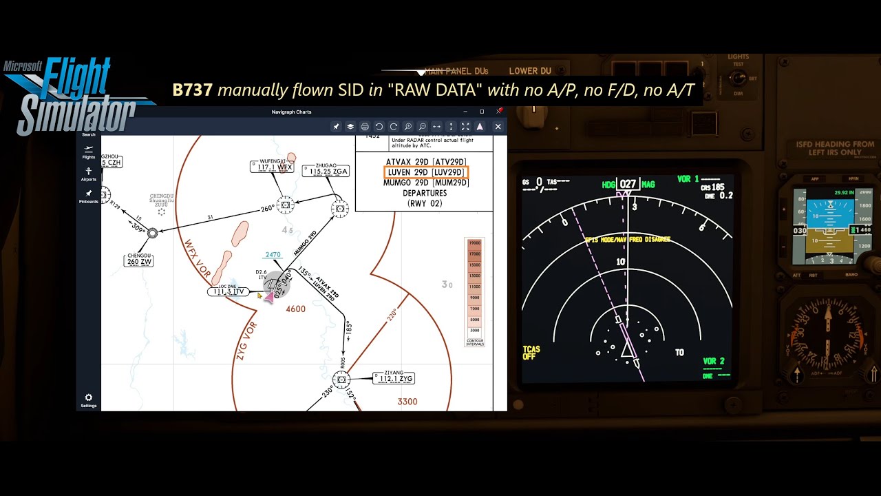 FS2020 B737 PMDG Manually flown Raw Data SID with no AP, no FD, no AT ...