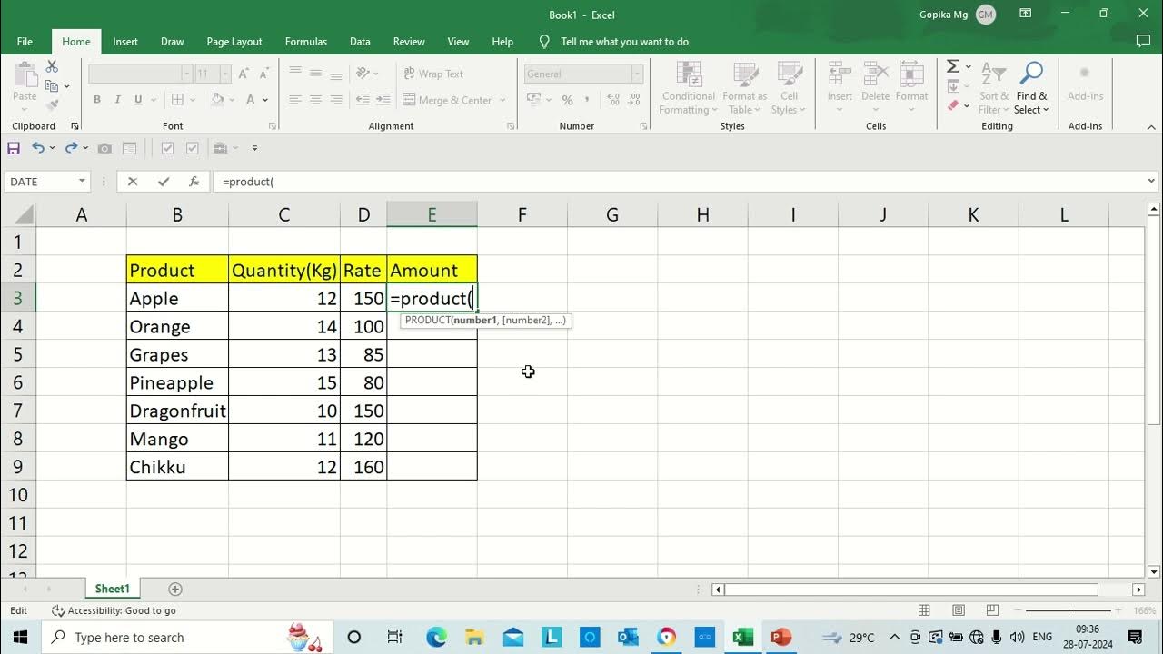 ms excel product function#microsoftexcel #microsoftoffice #exceltech #exceltips - YouTube