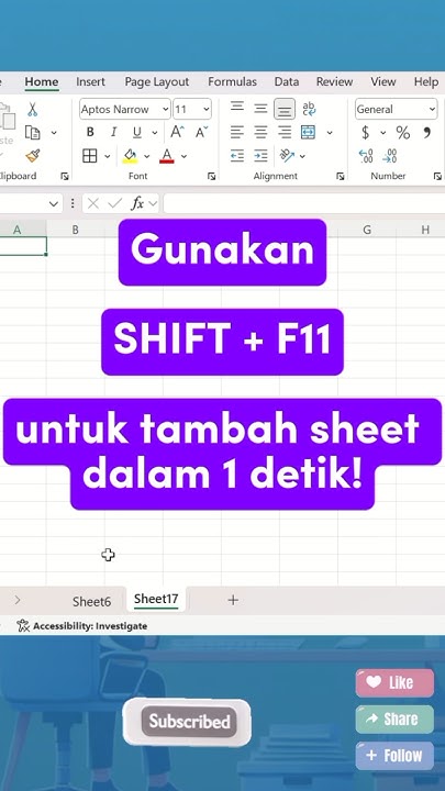 Tambah Sheet Tanpa Klik! Coba SHIFT + F11 di Excel. #exceltips #belajarexcel #belajarexcelpemula ...