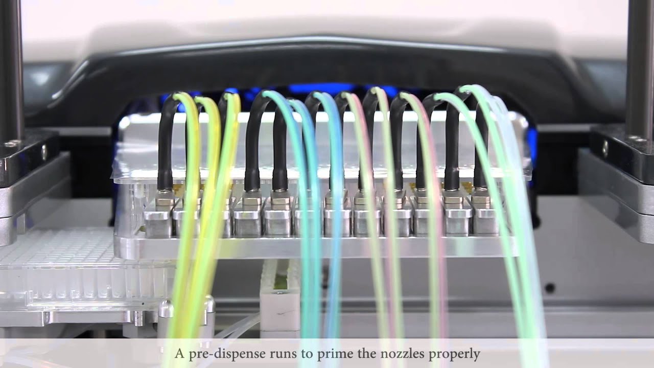 Dispensing on 384 Plate with TEMPEST Liquid Dispenser - YouTube
