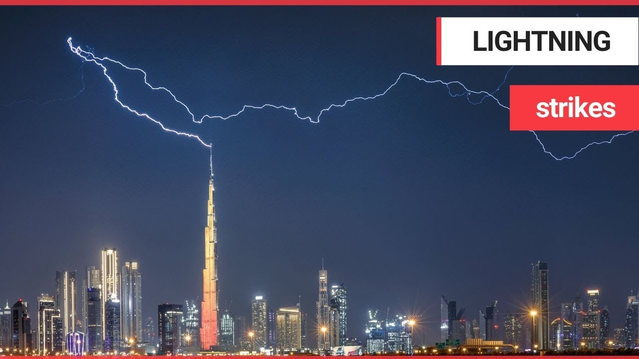 Photographer captures huge lightning bolt above Burj Khalifa | SWNS ...