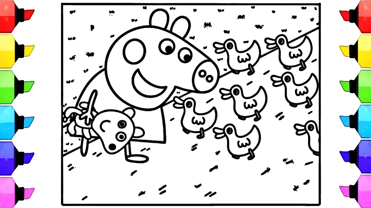 George Pig Wandering around Many Ducks Drawing, Painting and Coloring ...