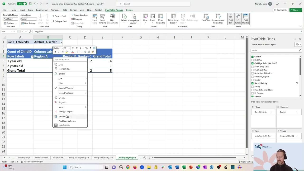 Pivot Tables 15. Show rows, columns, and cells with no data. EC Data U by The DaSy Center - YouTube