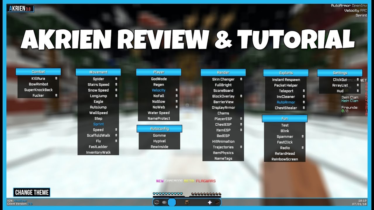 Der NEUE BESTE FREE Minecraft Hack Client? - Akrien Review & Tutorial - YouTube