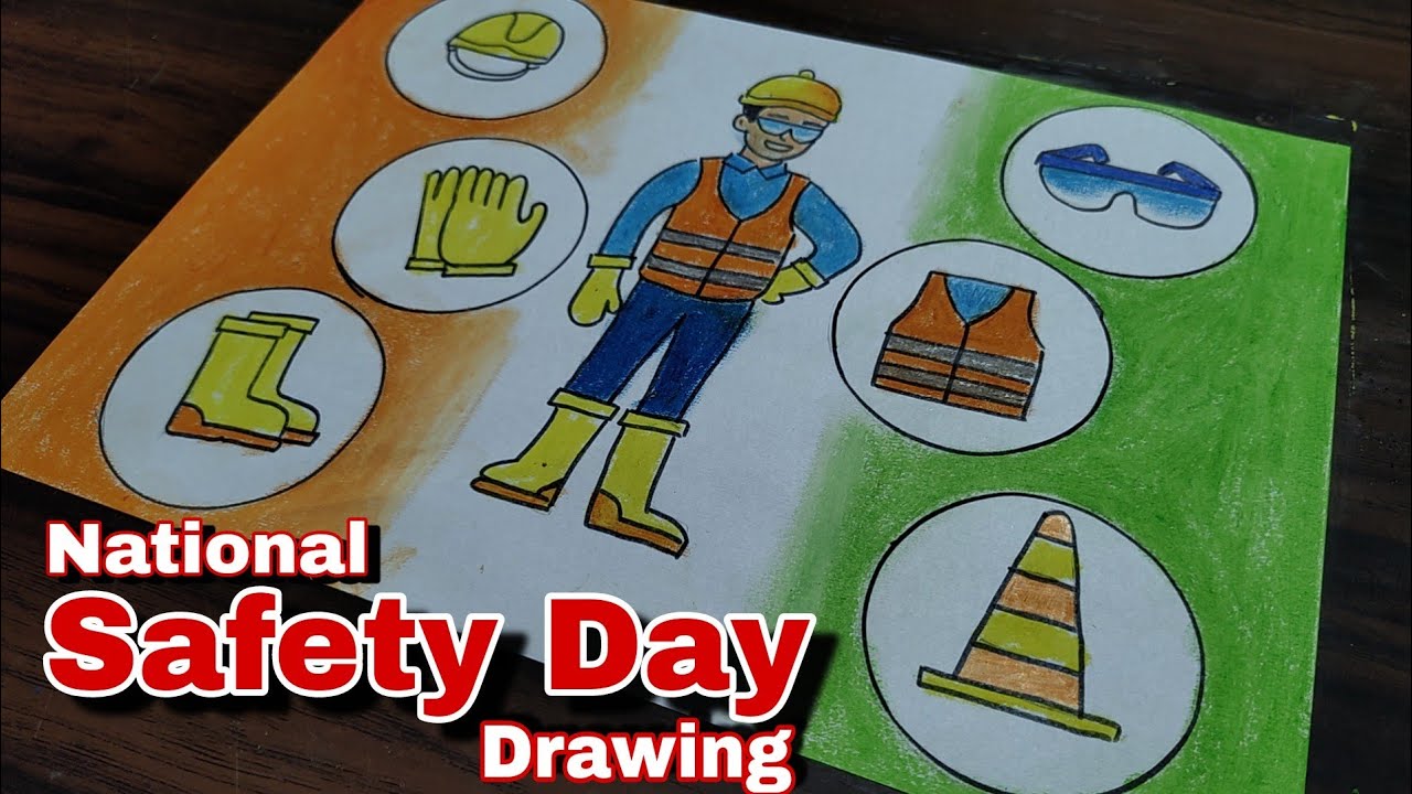 safety day drawing / oil pastel drawing / safety at work drawing - YouTube
